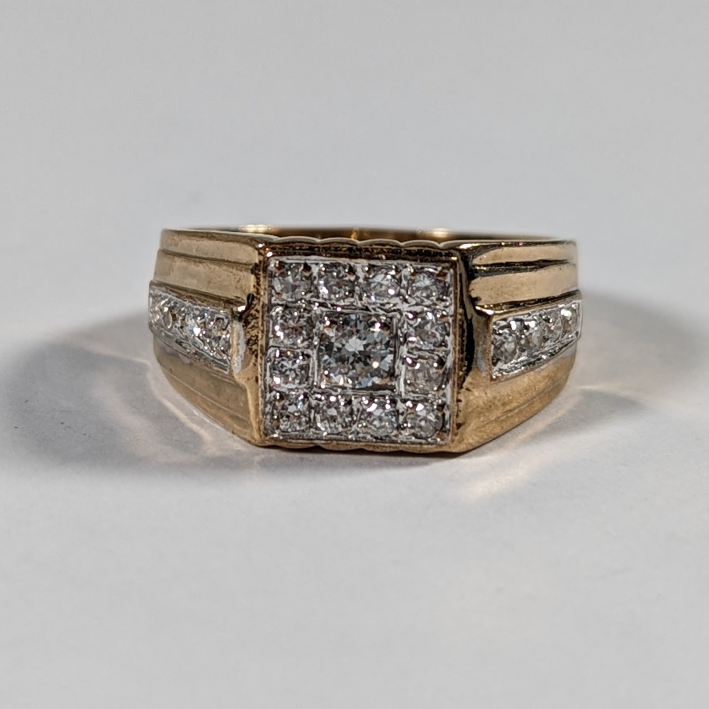 9ct Gold *CZ* Square Signet Rolex Style Ring Size R - Own4Less